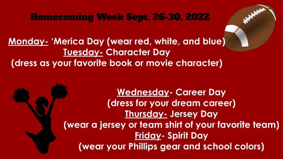Homecoming Week Sept. 26-30, 2022 | Phillips Elementary School